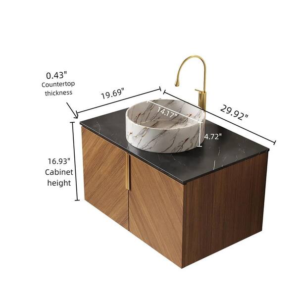 Modland Liory 29.92 in. Floating Espresso Bath Vanity with White Round ...