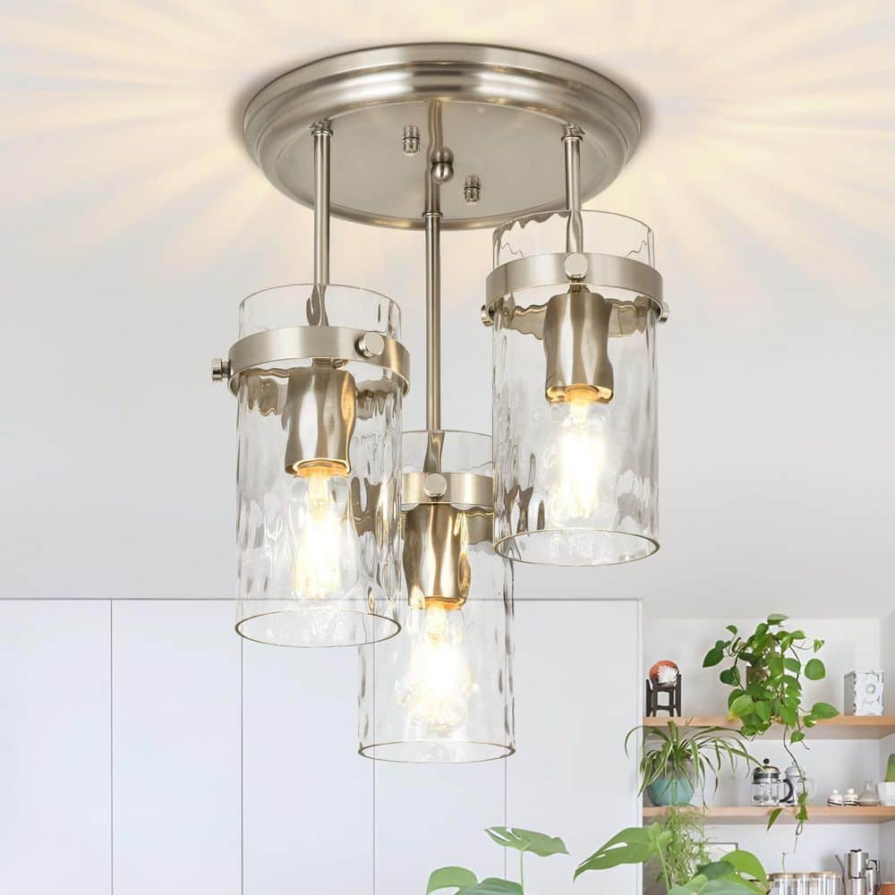 Henveton Essel 9.84 in. 3-Light Brushed Nickel Modern Semi-Flush Mount ...