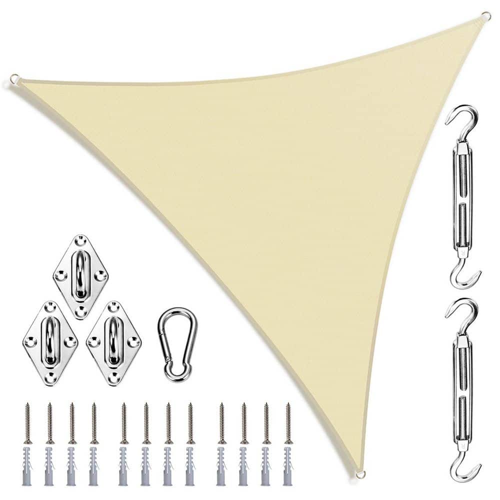 ROYAL SHADE 14 ft. x 14 ft. x 14 ft. Triangle Sun Shade Sail with Hardware Kit-Beige Rk-TAPT14-3 ...