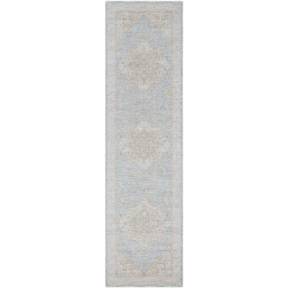 Livabliss Avant Garde 10 ft. x 11 ft. Light Blue Border Indoor Runner ...