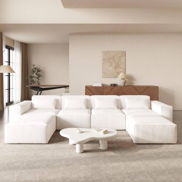 Magic Home Oversized 149 in. Square Arm 6-Piece Velvet 4-Seater Modular ...