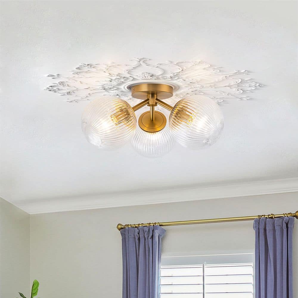 EDISLIVE Lueck 3-Light 18 in. Modern Gold Semi Flush Mount with Ribbed ...
