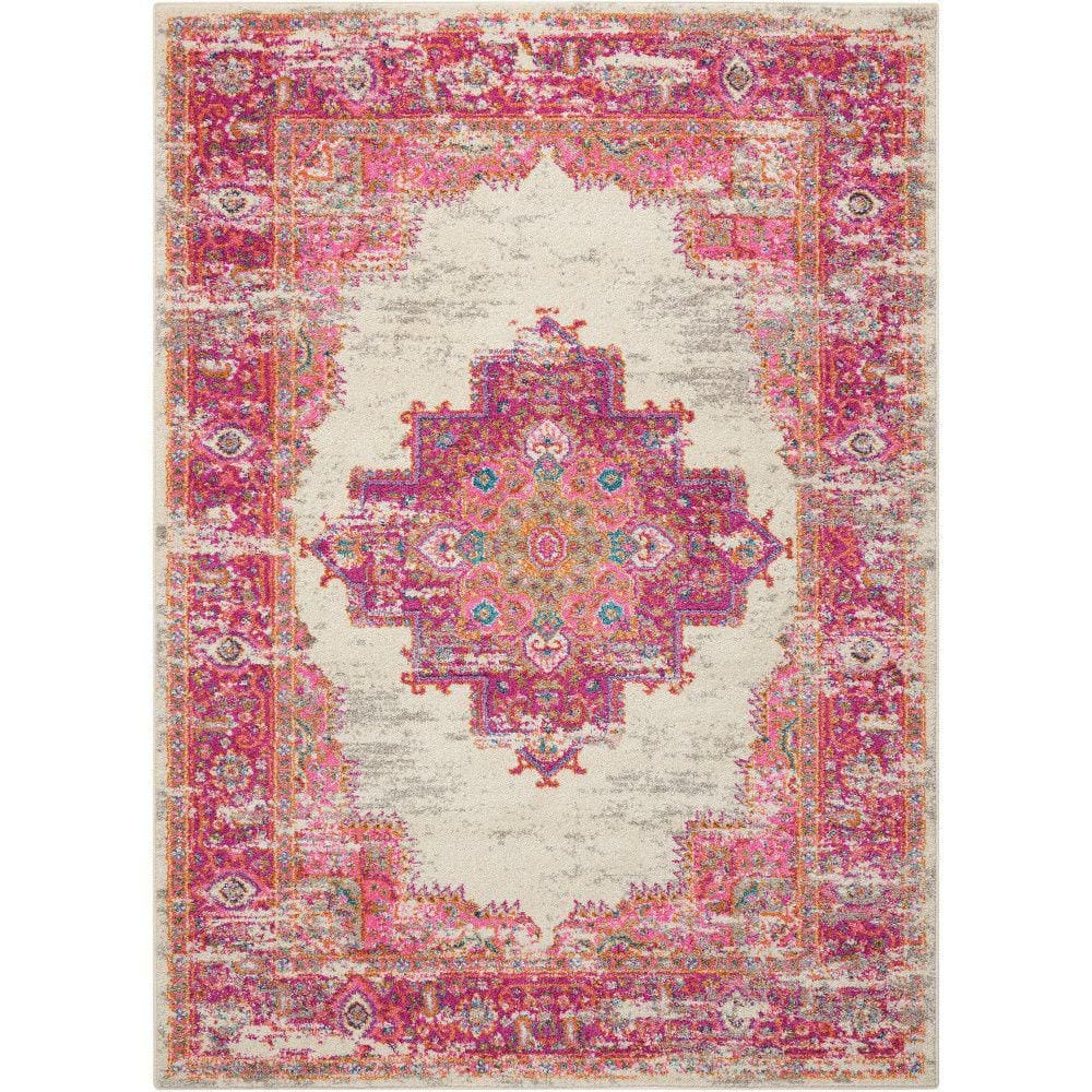 Nourison Passion Ivory/Fuchsia 4 ft. x 6 ft. Bordered Transitional Area ...