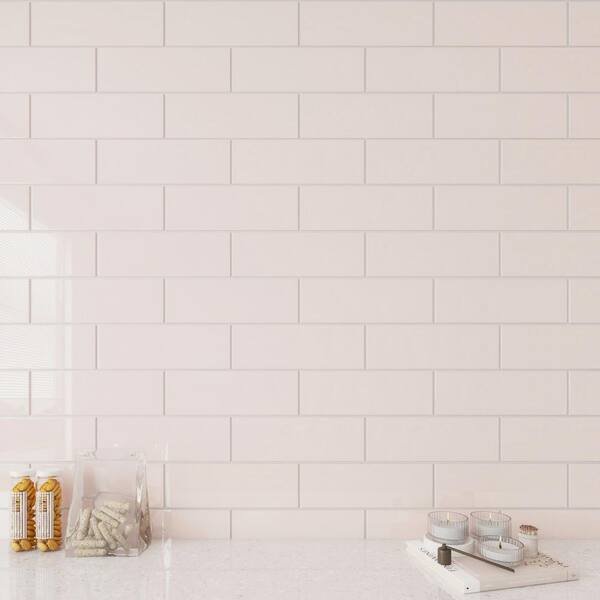 Rose Pale Pink 4 in. x 12 in. Wall Glossy Subway Glass Tile (5 sq. ft ...