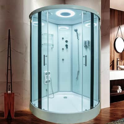 Lavish 37-1/2 in. x 37-1/2 in. x 82 in. Corner Drain Corner Shower ...
