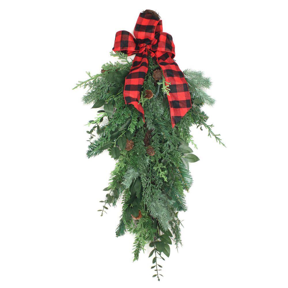 National Tree Company 30 in. Mixed Pine Christmas Teardrop with Bow RAC ...