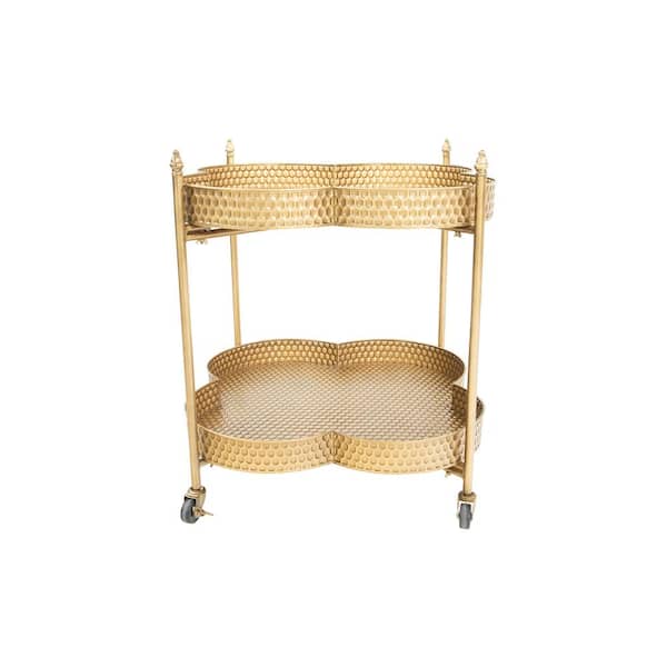 Storied Home Gold 2-Tier Clover Shaped Bar Cart with Caster Wheels ...