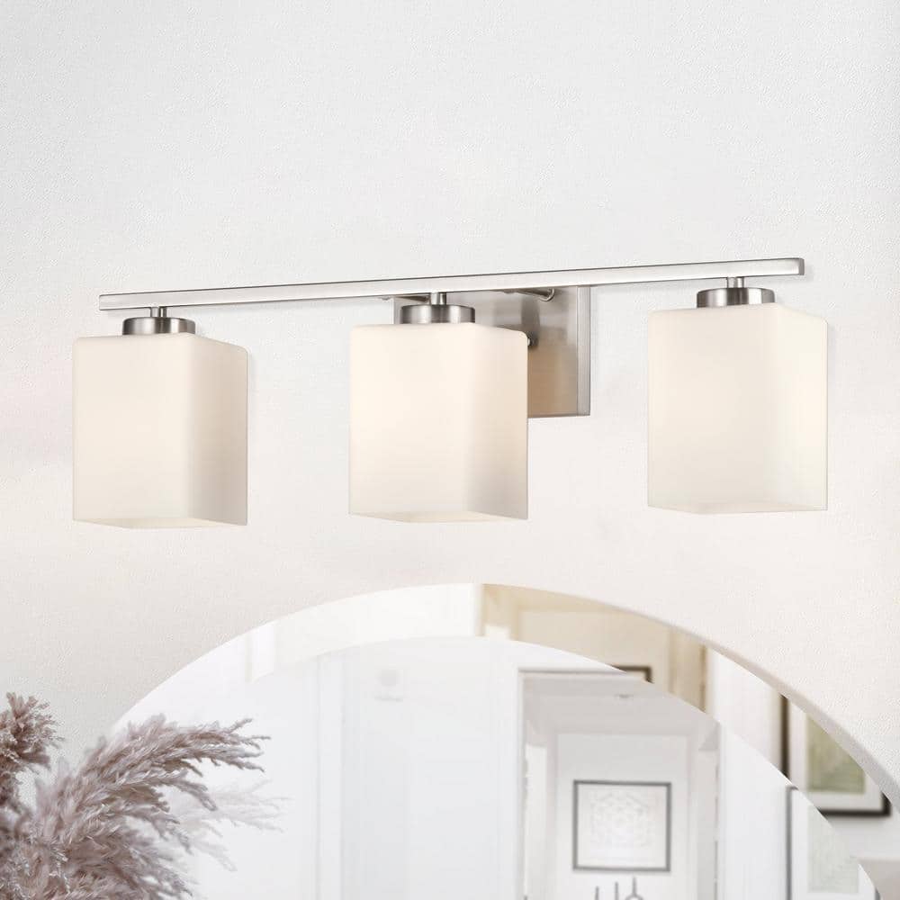 Edvivi 3-Light 22 in. Brushed Nickel Indoor Bathroom Vanity Lights with ...