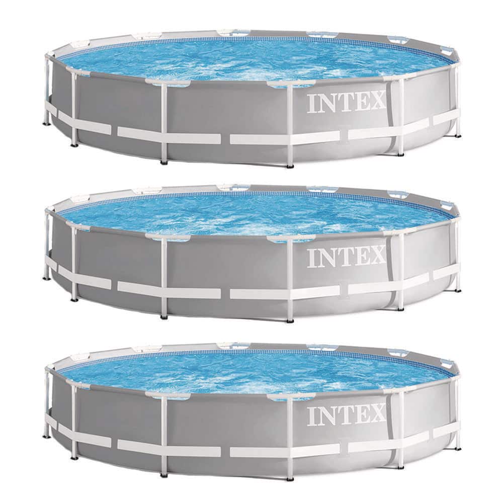 Intex 12 ft. x 30 in, Durable Prism Steel Frame Above Ground Swimming ...