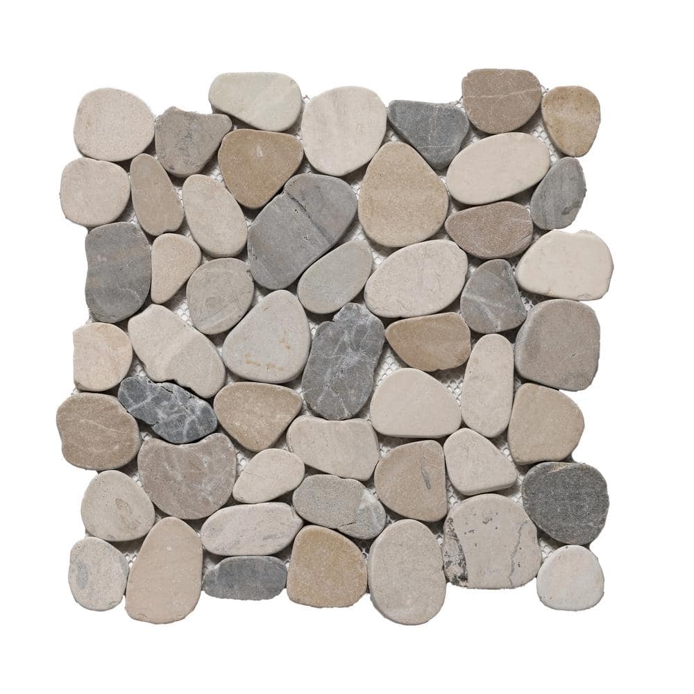 CRUZ BAY STUDIO Coin 11 in. x 11 in. Brown Marble Mosaic Tile (9.57 sq ...