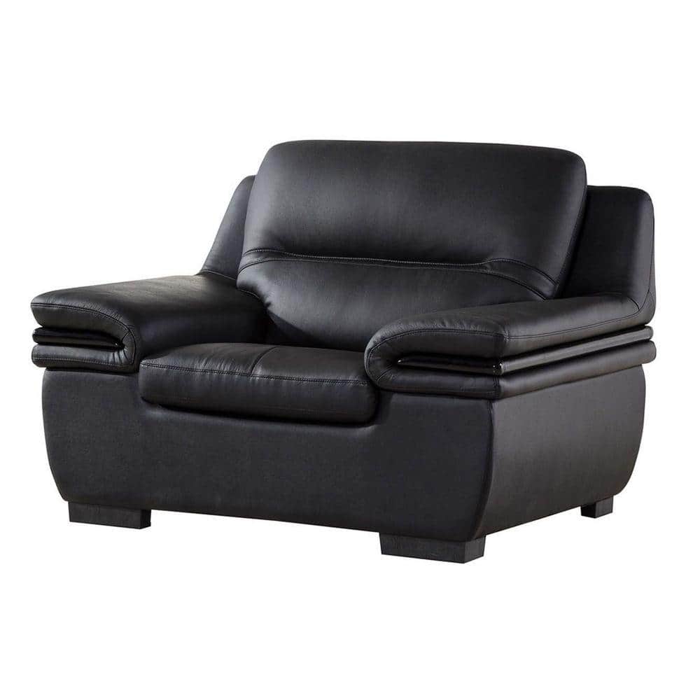 Benjara Black Leather Arm Chair with Wooden Trim Armrest BM226622 - The ...