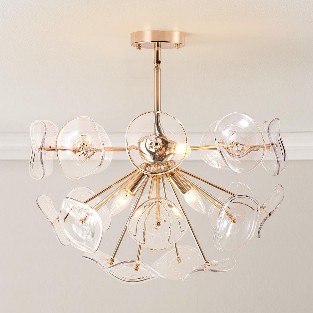 RRTYO Naveen 22.8 in. 4-Light Gold Glass Cluster, Modern Sunburst ...