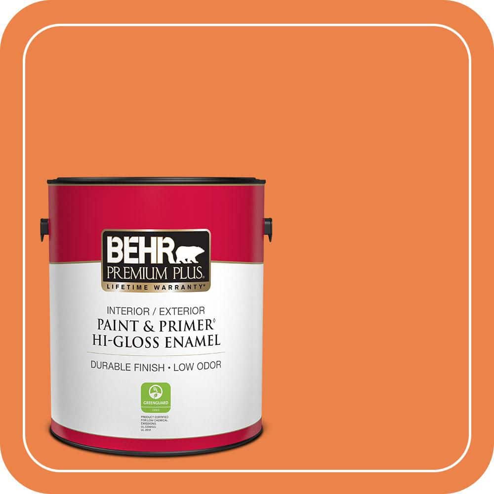 BEHR PREMIUM PLUS 1 gal. #240B-6 Orange Zest Hi-Gloss Enamel Interior ...