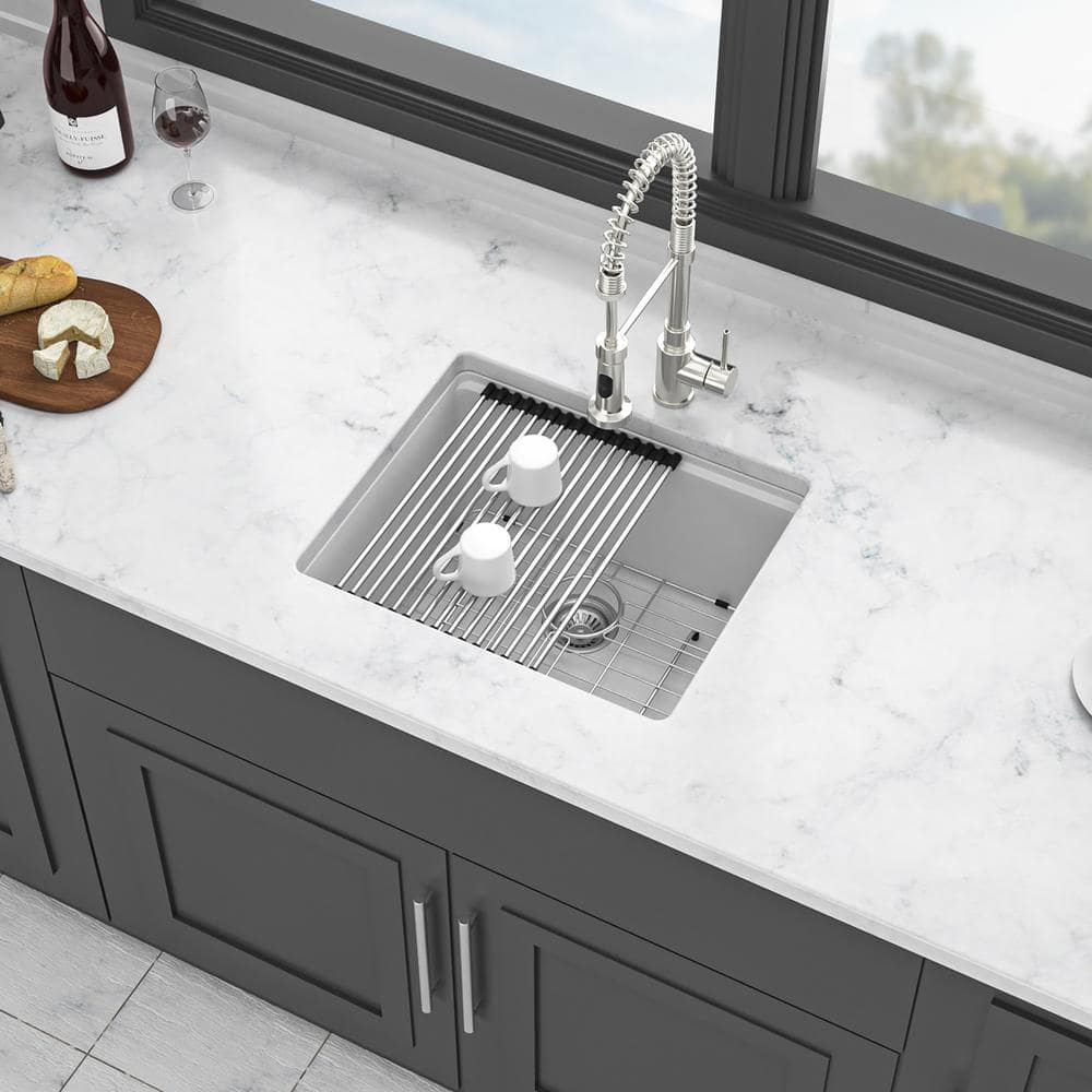 Coporesell 21 in. Undermount Single Bowl Quartz White Kitchen Sink with ...