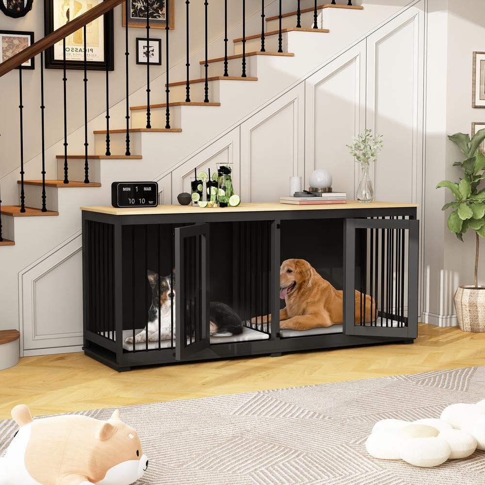 FUFU&GAGA 71 in. Heavy-Duty Wooden Large Dog Pens, Indoor Dog Crate ...