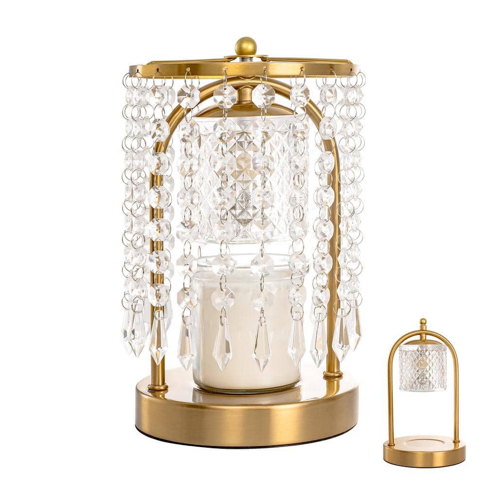 Briignite 5 in. Gold Metal Cylinder Table Lamp for Bedroom with Clear ...