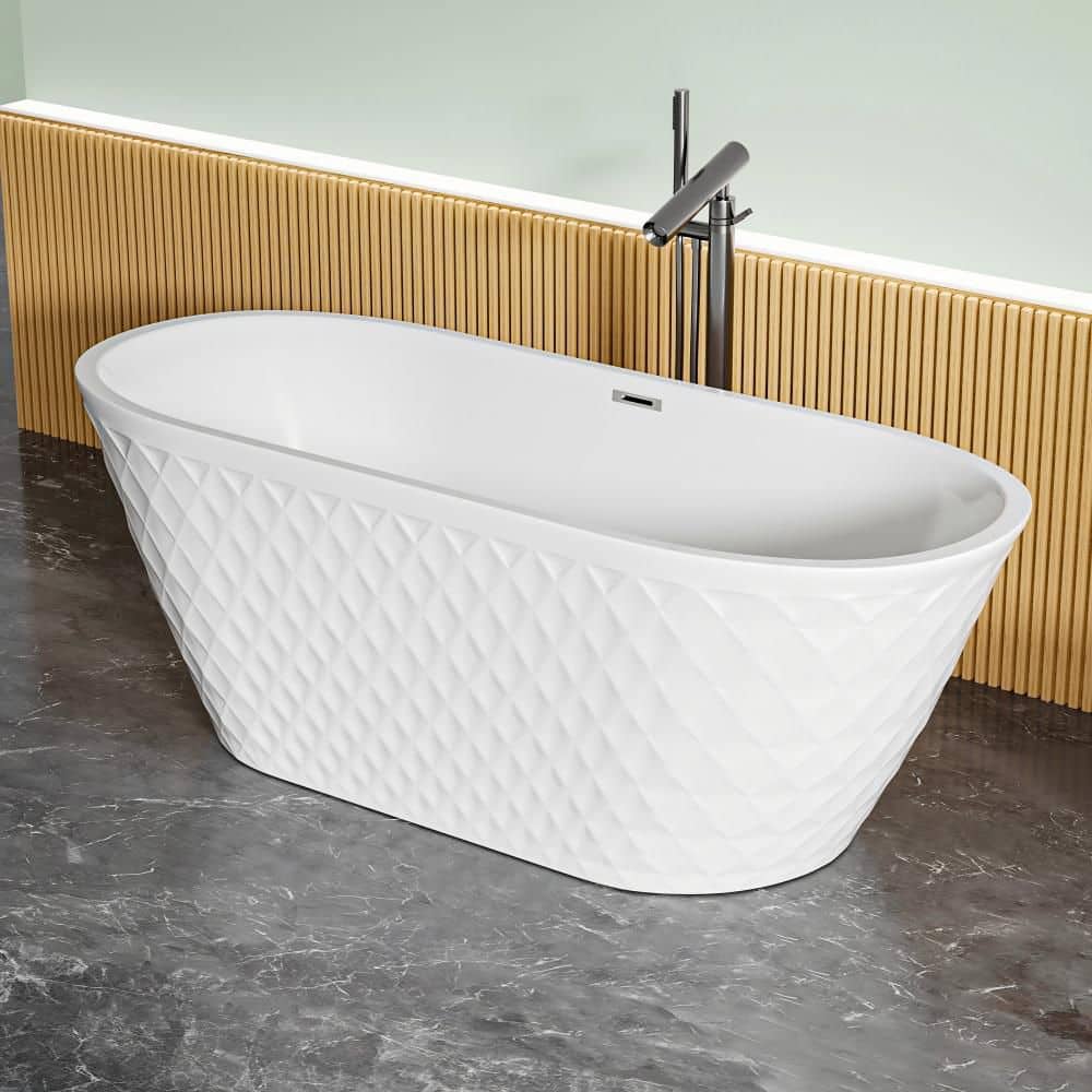 Kuomih 67 in. x 31 in. Acrylic Freestanding Bathtub with Diamond Wave ...