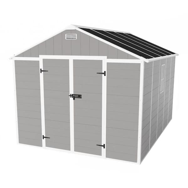 Gray 8 ft. W x 10 ft. D Resin Shed with with Lockable Door, Windows and ...