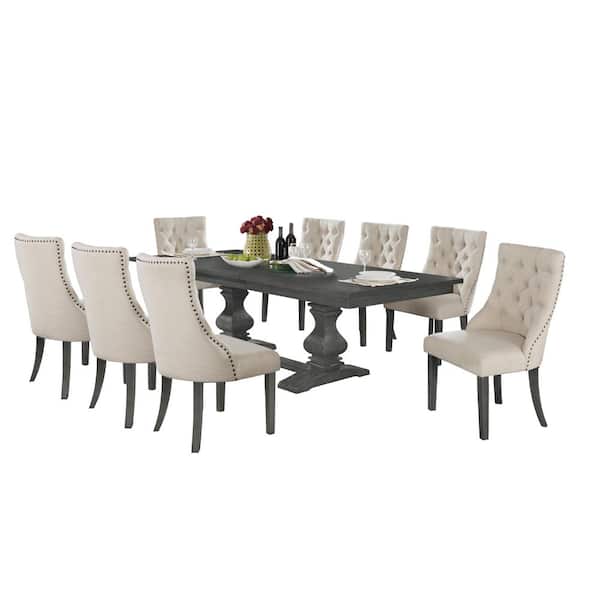 Best Quality Furniture Natasha 9-Piece Rectangle Gray Dining Set with ...