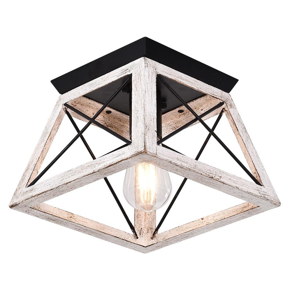 Y'INSP 9.84 in. 1-Light Beige gray/Black Rustic Farmhouse Caged Flush ...