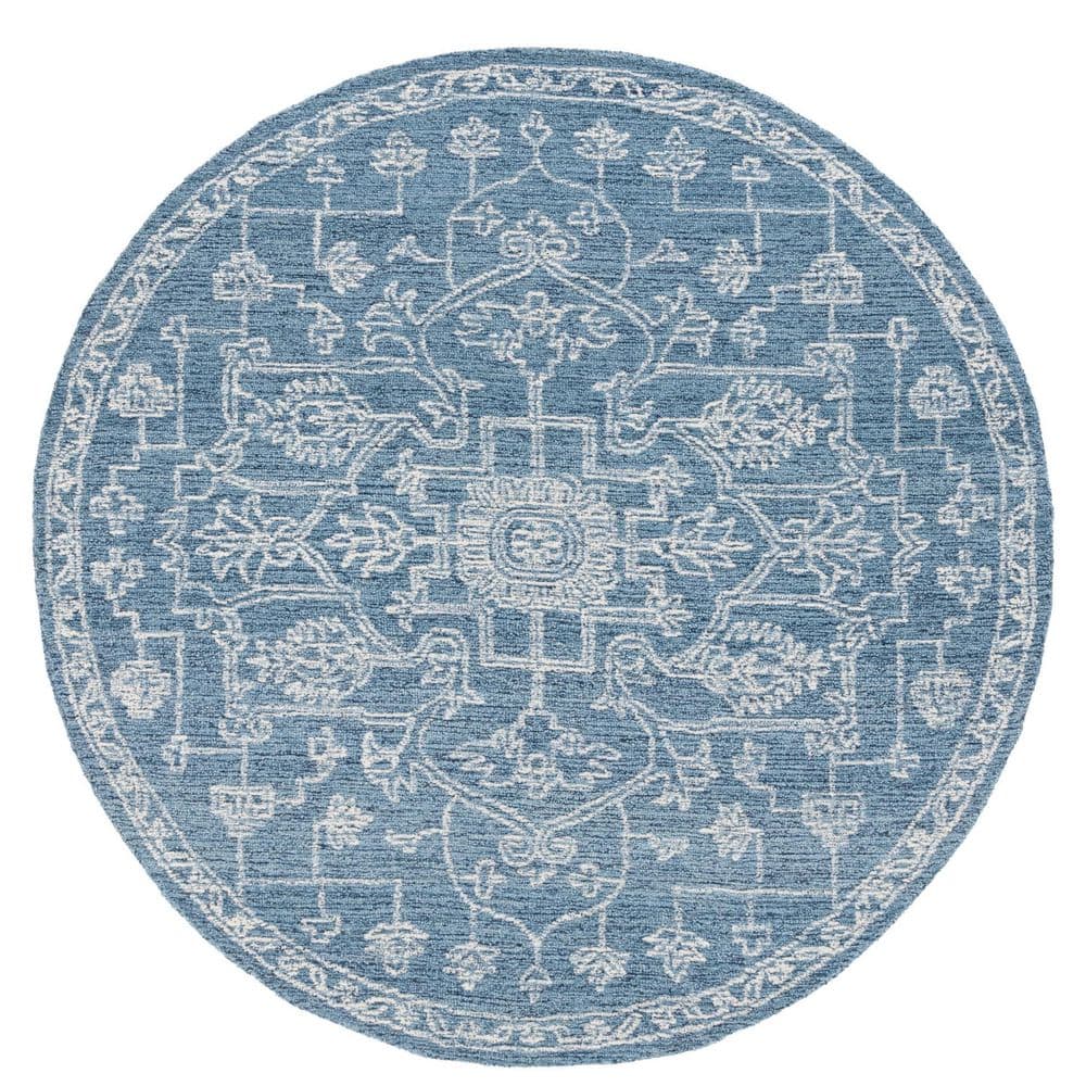SAFAVIEH Micro-Loop 6 ft. x 6 ft. Blue/Ivory Ornate Medallion Round ...