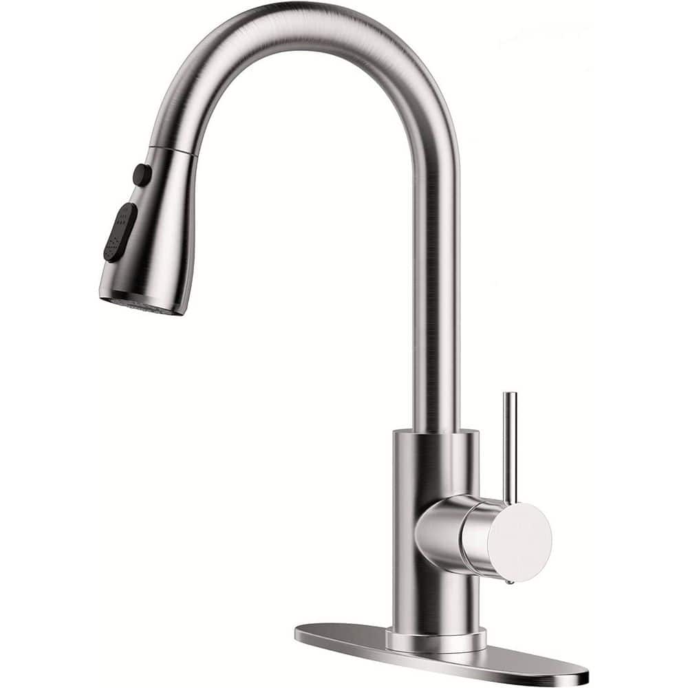 MTTCLE Brushed Nickel 14 in. H Pull Down Sprayer Kitchen Faucet with 360° Spout Swivel Stainless ...