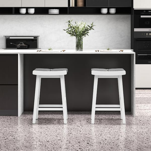 Costway 26 in. Gray Backless Wood Bar Stool Counter Height Kitchen Island Chairs Set of 2 M1C 10N8ZGR 24 A