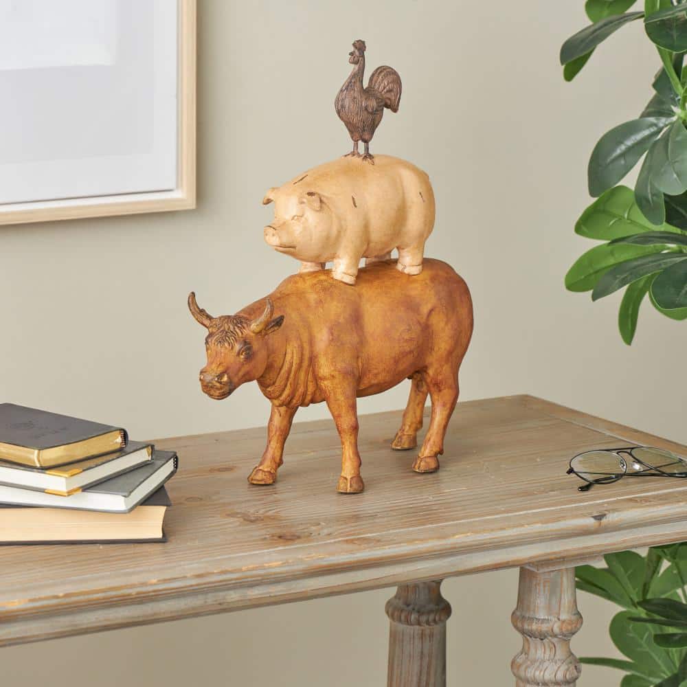 Litton Lane Copper Resin Stacked Farm Animals Sculpture 047041 - The ...