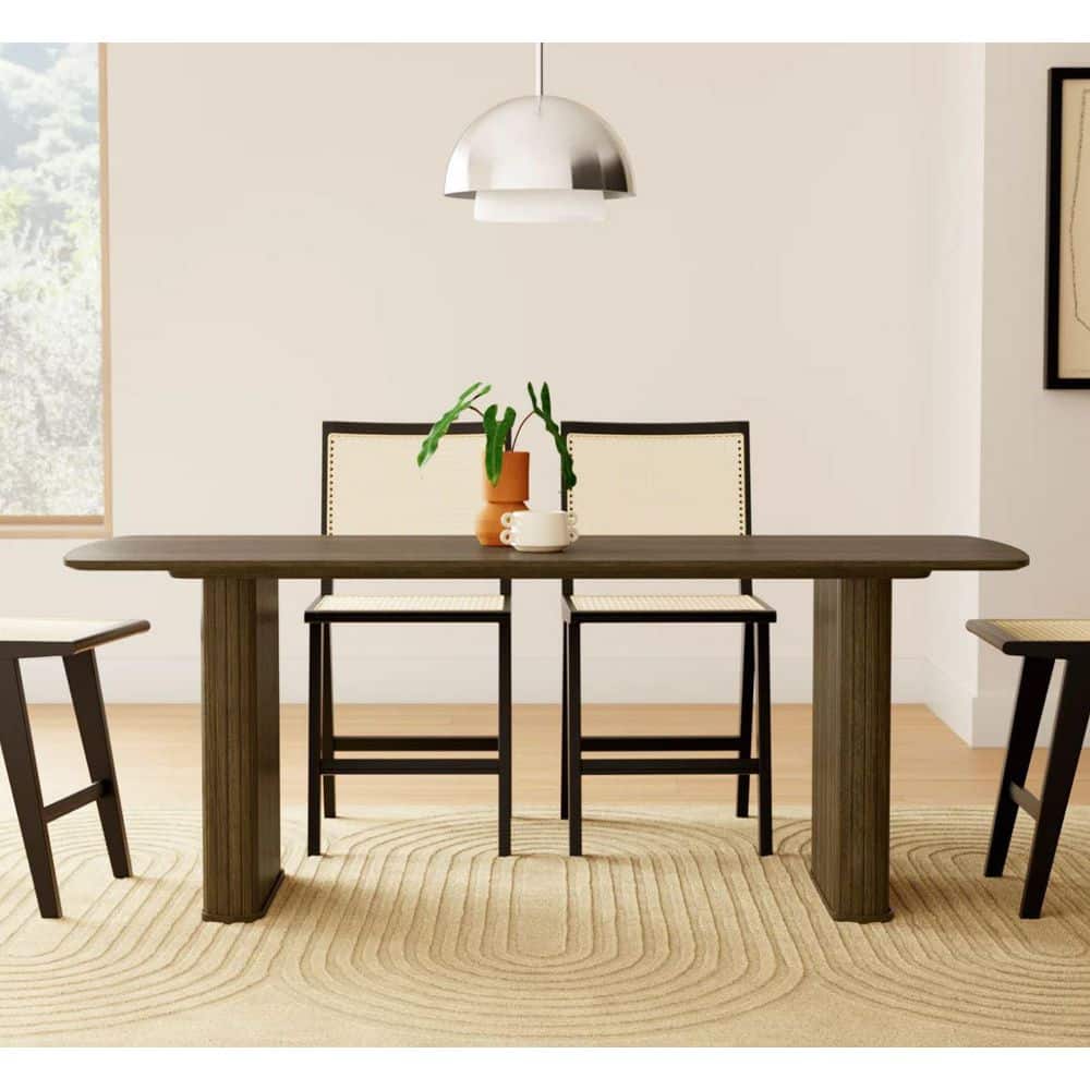 Nyhus Nebula Modern Smoked Oak Wood 75 in. Double Pedestal Dining Table ...