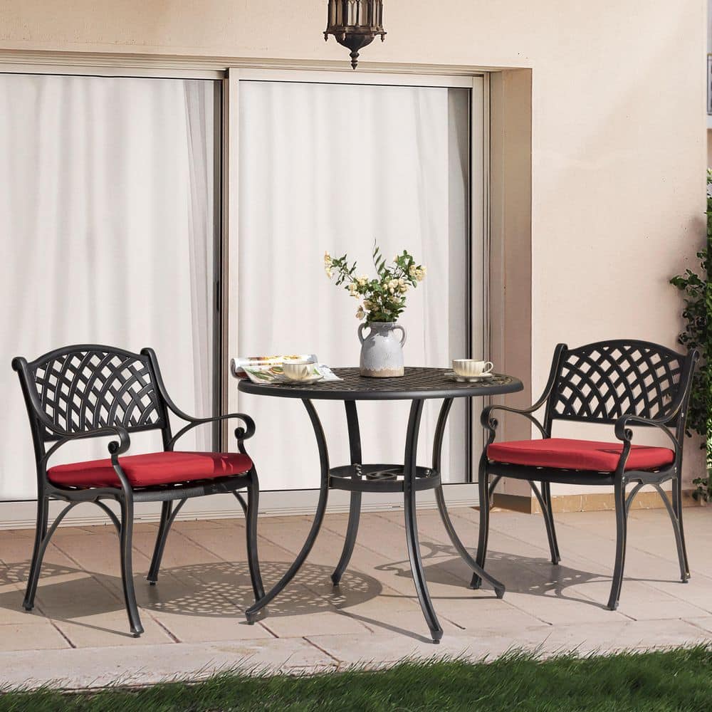 Nuu Garden Black with Gold-Painted Edge 3-Piece Cast Aluminum Patio ...