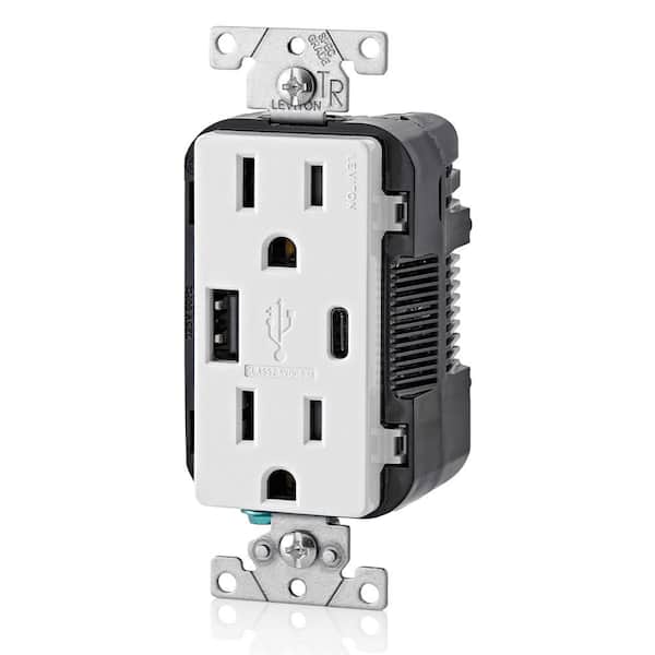 Leviton 15 Amp Decora Type A and C USB Charger Tamper-Resistant Outlet ...