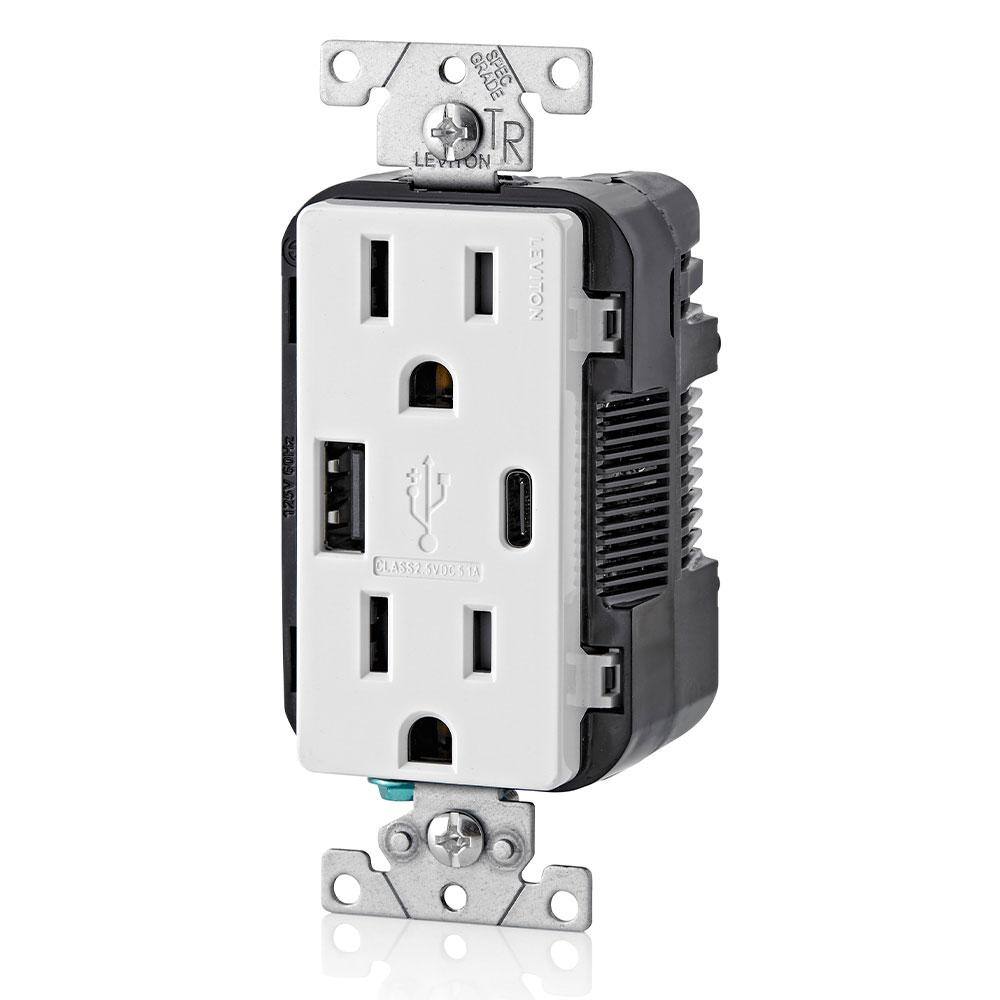 Leviton 15 Amp Decora Type A and C USB Charger Tamper-Resistant Outlet ...