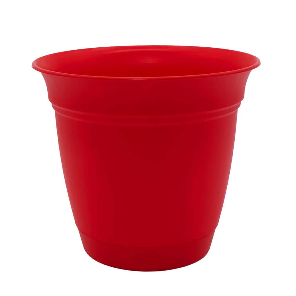 Belle 20 in. Dia. Strawberry Red Plastic Planter with Attached Saucer ...