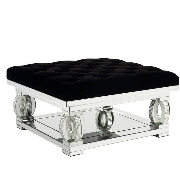 Acme Furniture Ornat Faux Square Diamonds Linen Square Accent Ottoman ...