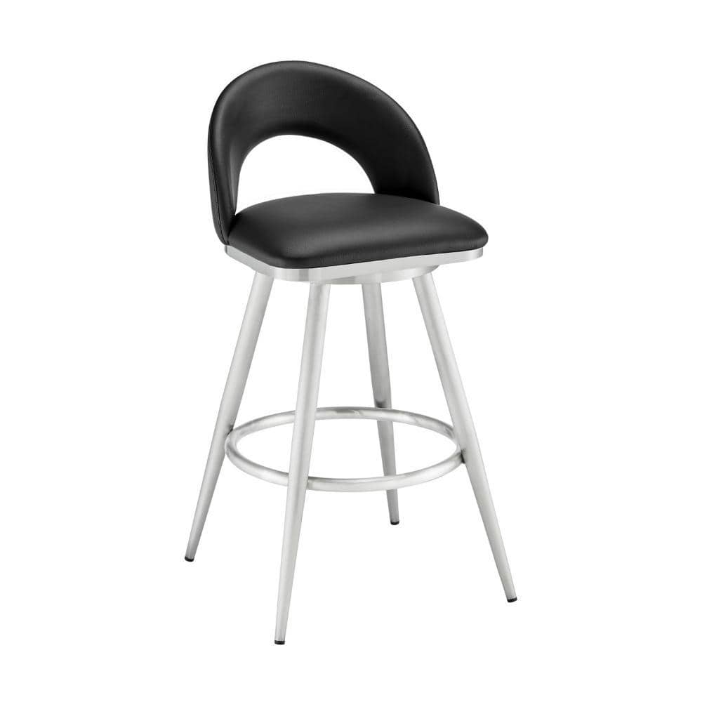 Benjara 29 in. Black and Chrome Low Back Metal Frame Counter Stool with ...