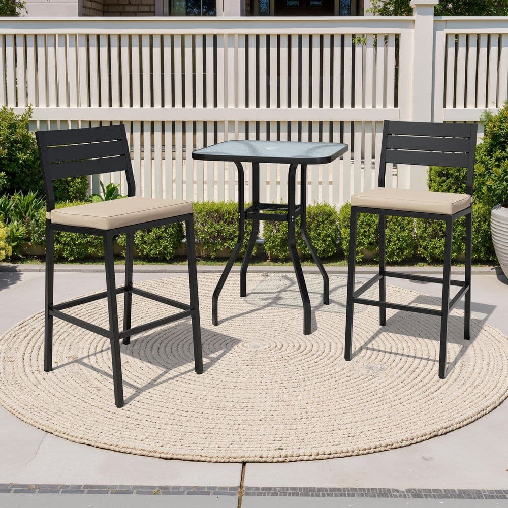 Crestlive Products 3-Piece Square Aluminum Outdoor Bistro Set with 27.1 ...