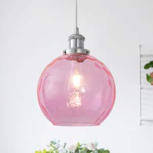 LWYTJO 60-Watt 1-Light Pink Pendant Light with 4 Leaves Glass Shade, No ...