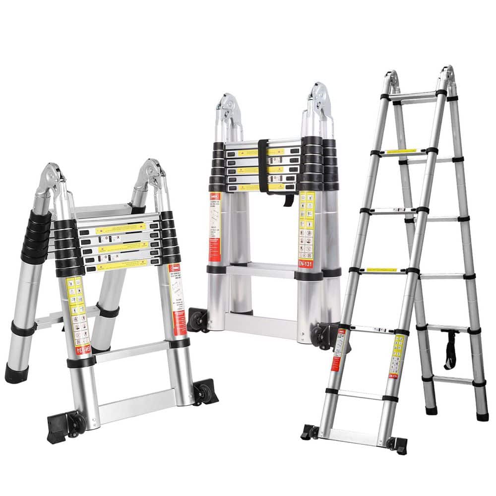 WRIGHTMASTER 12.5 ft. Reach Aluminum Telescoping Multi-Position Ladder ...