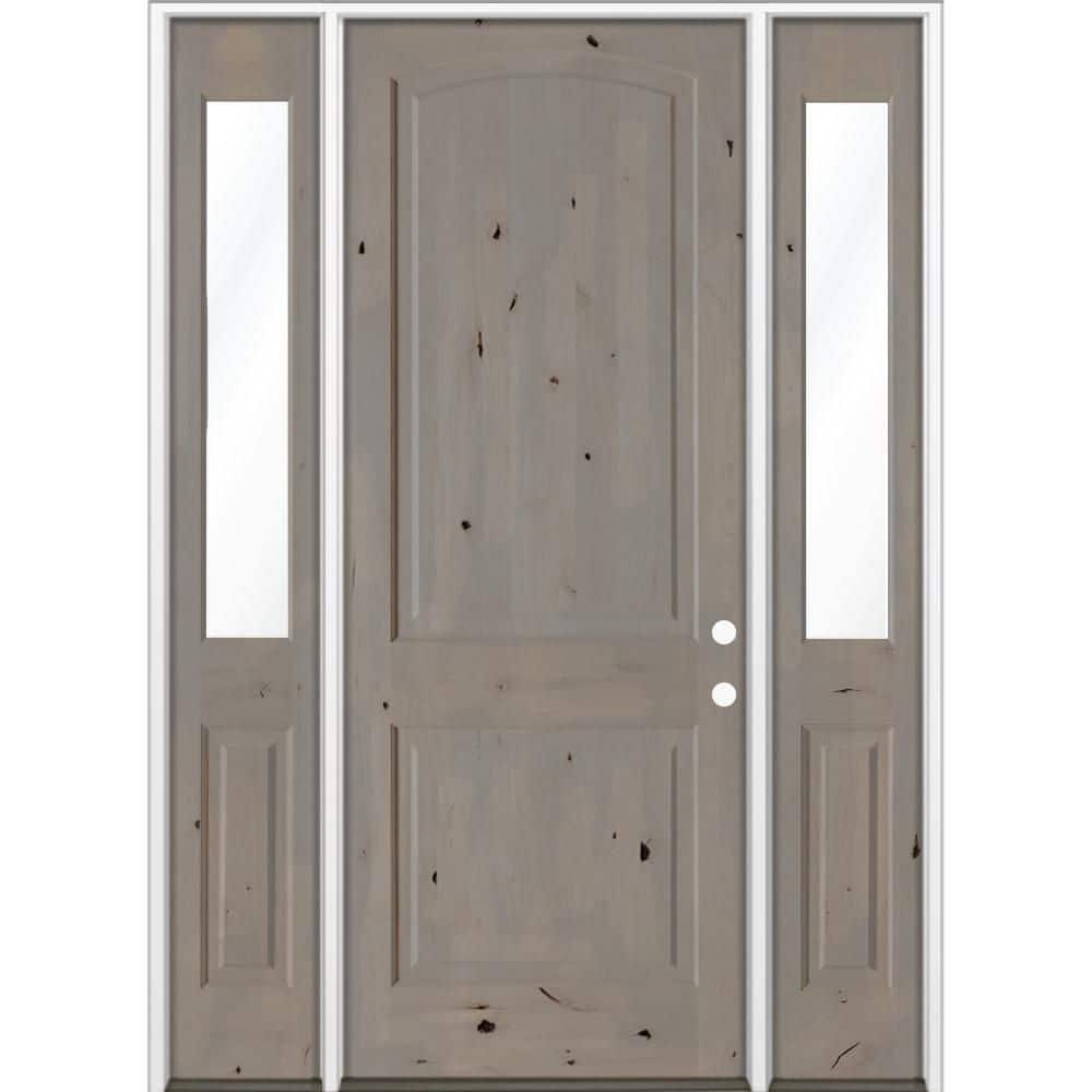 Krosswood Doors 70 in. x 96 in. Knotty Alder 2-Panel Arch Left-H /Inswing Clear Glass Weathered ...
