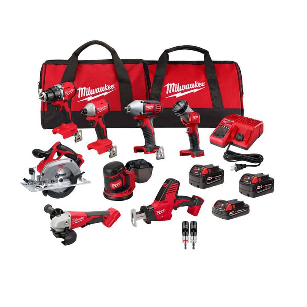 Milwaukee M18 18V Cordless Lithium-Ion 8-Tool Combo Kit w/ 3 Batteries ...