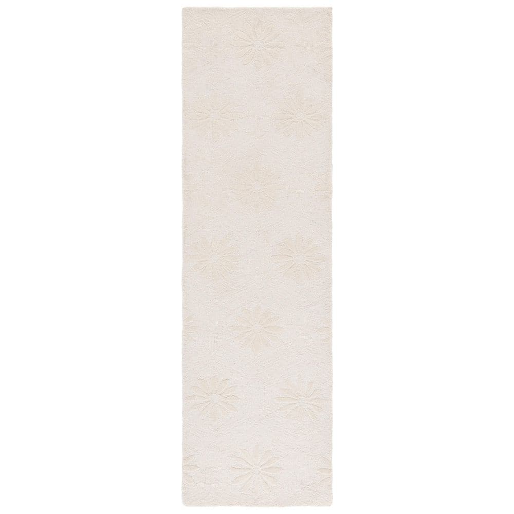 SAFAVIEH Mykonos 2 ft. x 8 ft. Ivory Solid Floral Runner Rug MKN106A-28 ...
