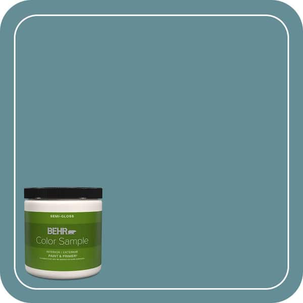 BEHR PREMIUM PLUS 8 oz. #S450-5 Oarsman Blue Semi-Gloss Interior ...