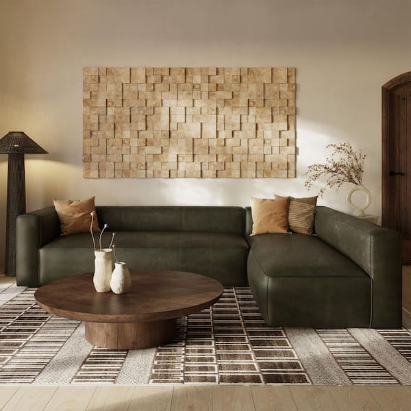 Poly and Bark Piazza 123.5 in. Straight Arm 2-piece Leather L Shaped ...