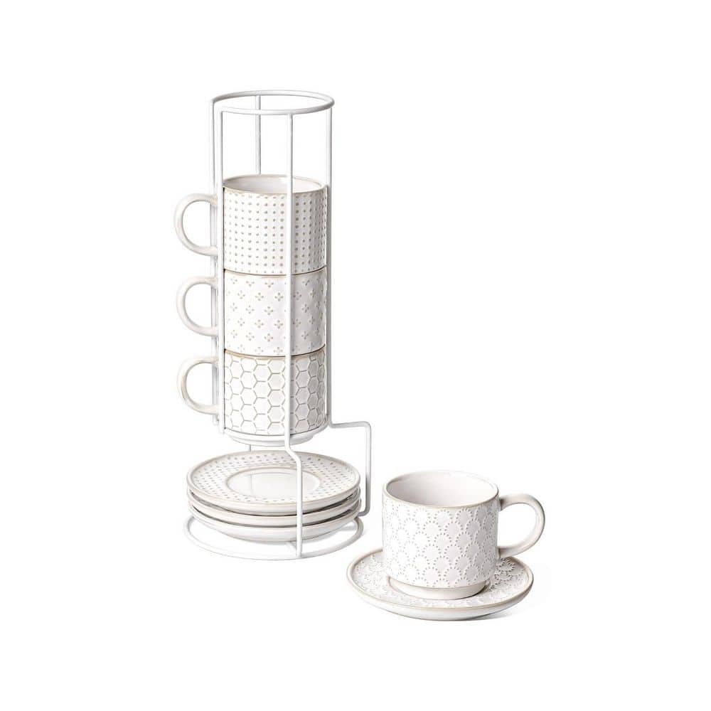 Wudkey 8 oz. Arctic White Ceramic Cappuccino Cup Set (Set of 4) JN5O58 ...
