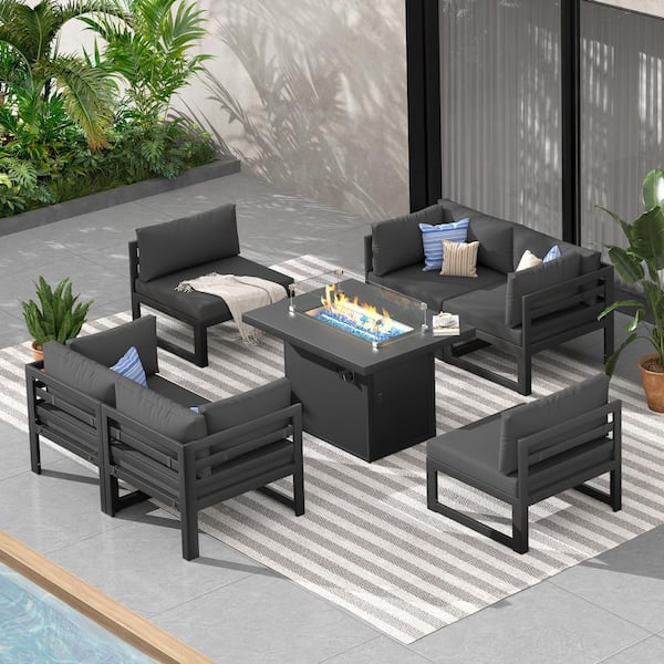 Outdoor 7-Piece Aluminum Patio Conversation Set Fire Pit Patio Sets ...