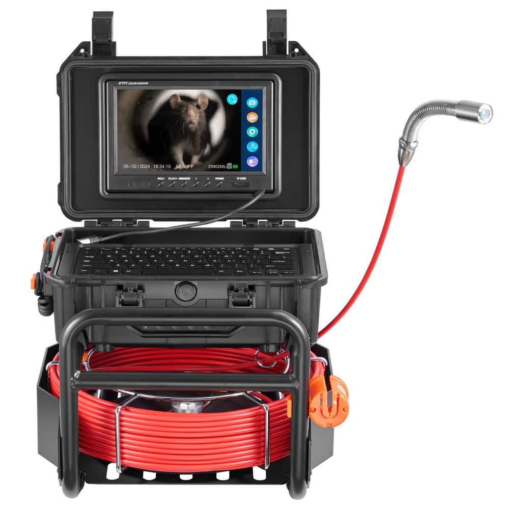 SKYSHALO 98 ft. Sewer Camera, Self-Leveling, 512Hz, 9 in. 1080P HD, 12 ...