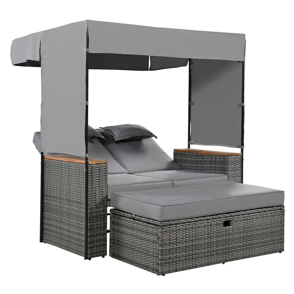 Sudzendf 1-Piece Metal Outdoor Day Bed, Rattan Sunbed, High Comfort ...