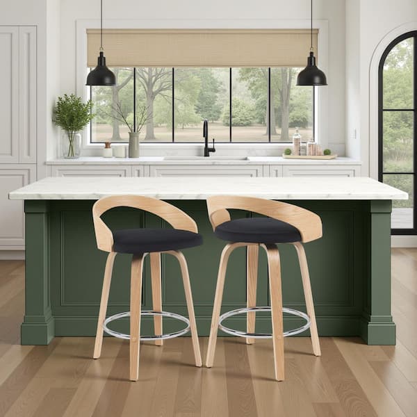 Armen Living Sonia 31 in. H Black / Oak Open Back Wood Bar Stool with ...