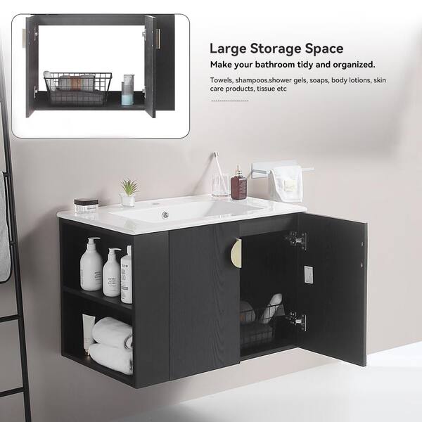 grossag 30 in. W x 18 in. D x 19 in. H Single Sink Floating Bath Vanity ...