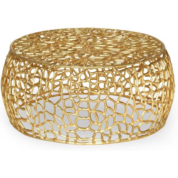 HOME IMPORTS EMPORIUM 27.5 in. Gold Round Metal Top Coffee Table ...